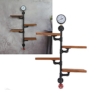 Focket Industrial Pipe Shelving, 31x22in 4 Tiers Retro Wood Wall Shelf Floating Shelves, Wall Mount Bookshelf Industrial Shelf Home Decor for Living Room Bedroom Bathroom Kitchen