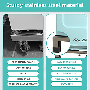 ANBase Heavy Duty All Stainless Steel Fridge Stand Universal Adjustable Washing Machine Refrigerator Stand Base 4 Sturdy Feet for Refrigerator,Washing Machine,and Dryer(Large)