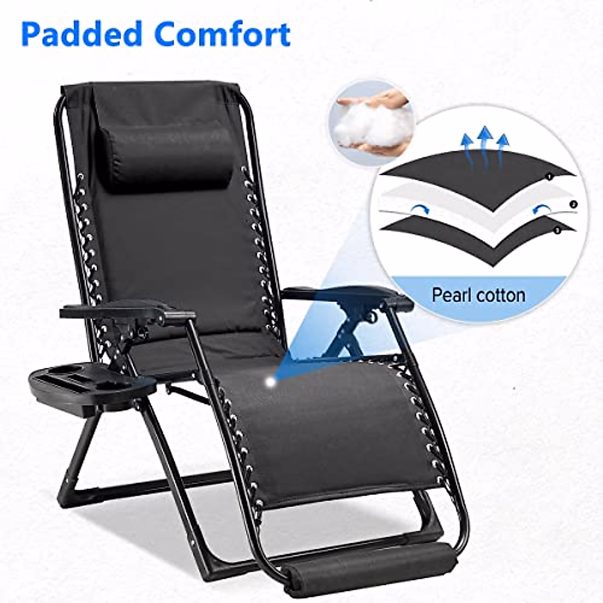 Ezcheer Padded Zero Gravity Chair Oversized with Foot Rest Cushion, Support 400 lbs Patio Beach Lounge Chair, Camping Lawn Outdoor Recliner with Cup Holder