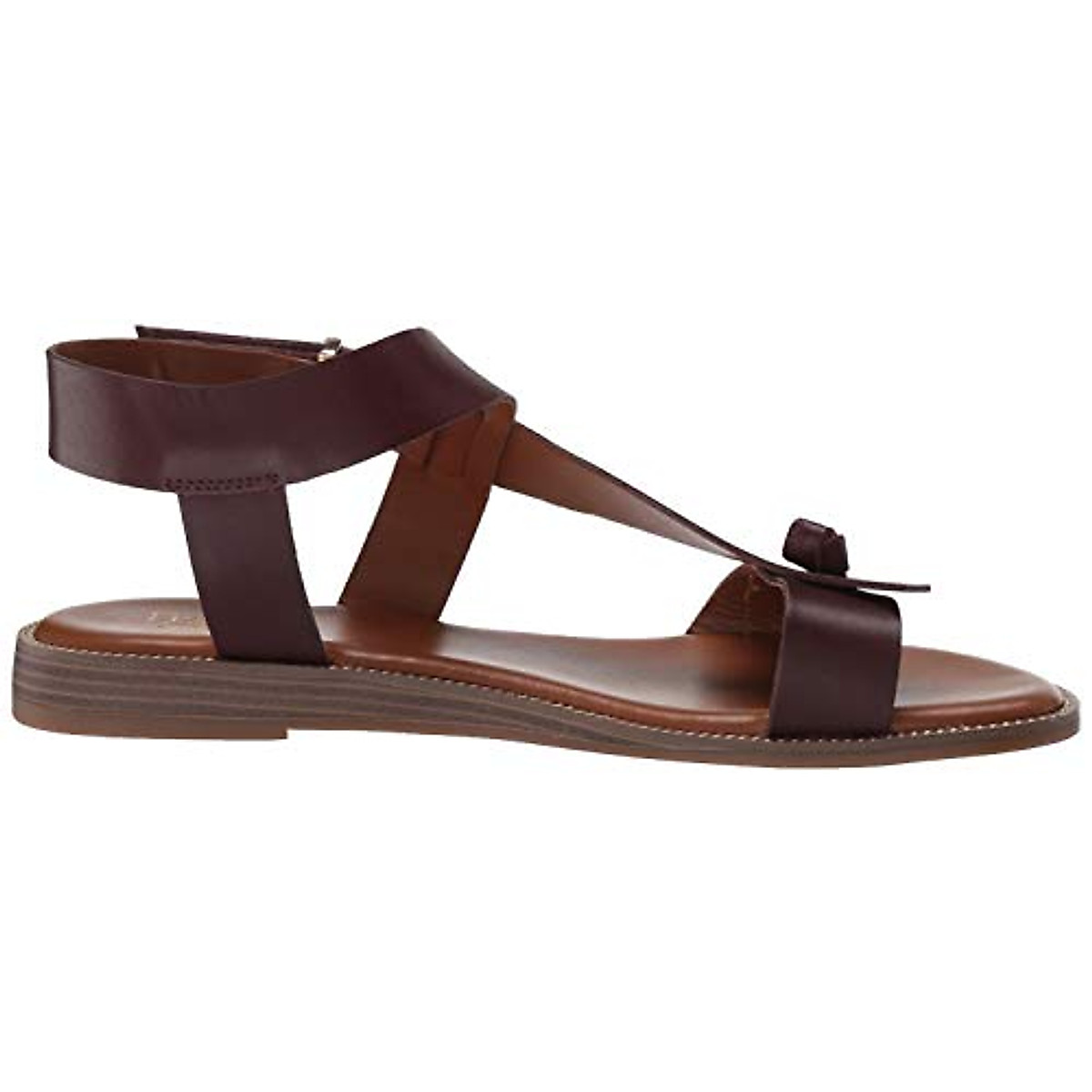 Franco Sarto Womens Glenni Ankle Strap Flat Sandals, Dark Brown, 8.5