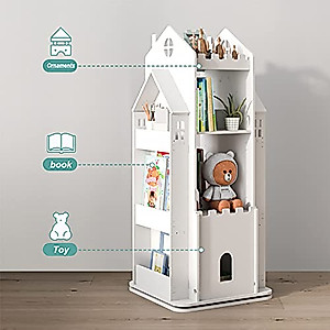 oxskk Revolving Bookcase,360° Children Bookshelf,Multi-Functional Floor Standing Book Storage Rack Organizer for Kids Room Bedroom-White 45x45x108cm(18x18x43inch) 68ps5-001