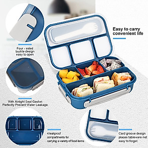 Ylebs Bento Box 1300ML Bento Lunch Boxes For Adults,4 Compartment Lunch Containers With Spoon & Fork,Microwave & Dishwasher & Freezer Safe,BPA Free (Blue)