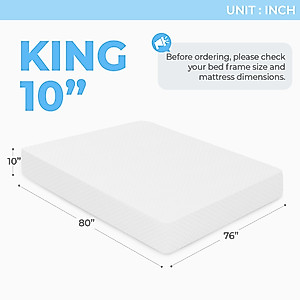 NEO SLEEP 10 Inch King Cooling Gel Memory Foam Medium Firm Mattress Cool Sleep Pressure Relief CertiPUR-US Certified Mattress-in-a-Box Kids and Adults No Fiberglass (King, 10 in)