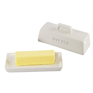 HOME-X Classic Butter Dish, Butter Dish with Cover, Farmhouse Dish for Stick of Butter, Butter Crock, 6 ¾”L x 3 ¼”W x 3" H, White
