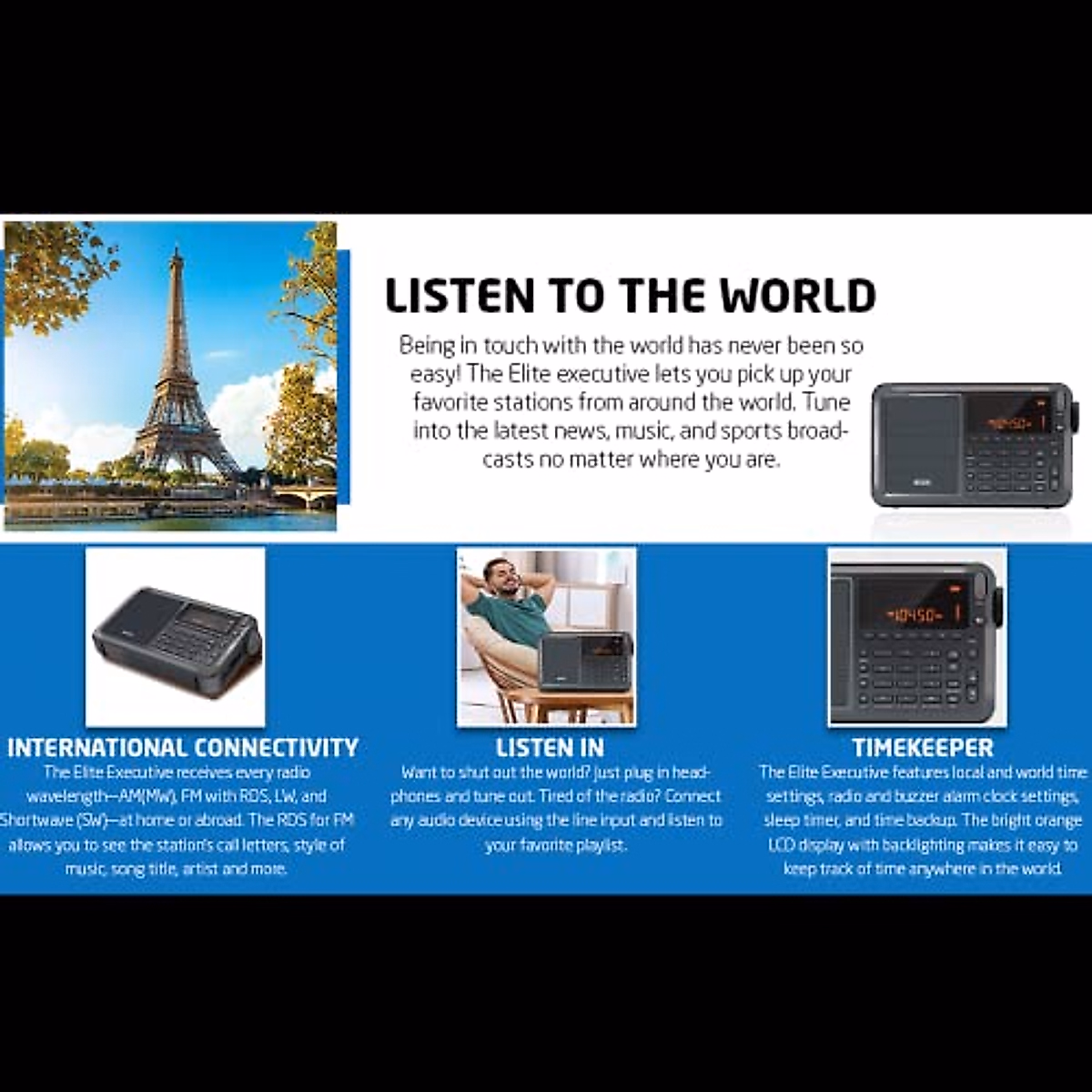 Eton - Elite Executive AM/FM/Aircraft Band/SSB/Shortwave Radio, Radio Data System (RDS), 700 Presets, Single Side Band, Clock and Sleep Timer, Shortwave and Longwave, Commitment to Preparedness