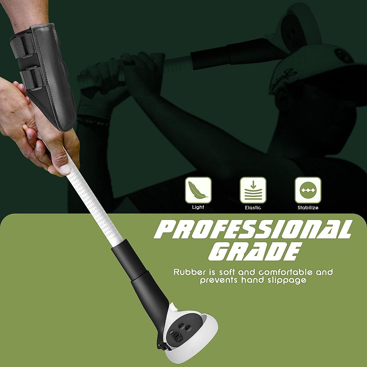 (1 + 1) Ermorgen VR Golf Club Compatible for Quest 2, Controller Handle Grip, Wrist Immobilizer Correction Strap, VR Extension Accessories for Enhanced Gaming Experience Quest 2, White