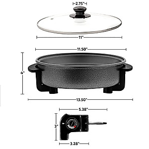 12-Inch Nonstick Electric Skillet - Aluminum Coated Grill Pan & Glass Lid Cover