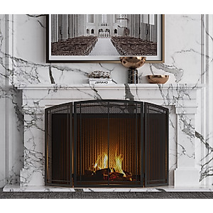 FireBeauty Fireplace Screen 3 Panel Wrought Iron Black Metal 48"(L) x30(H) Spark Guard Cover (Modern)