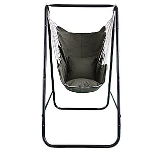 Hammock Chair with Stand,Hammock Chair Stand with Hanging Swing Chair Included,Weather Resistant Hammock Stand Max 450 Lbs,Saving Space Swing Stand for Indoor Outdoor Patio Yard(Green) Patented
