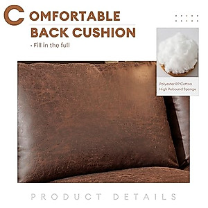 Weaxty 81.55" Sofa Couch, L Shaped Faux Leather Sectional with Chaise Suede Fabric Couch Sofas with Comfortable Cushions for Small Space Living Room Apartment, Right Chaise Dark Brown