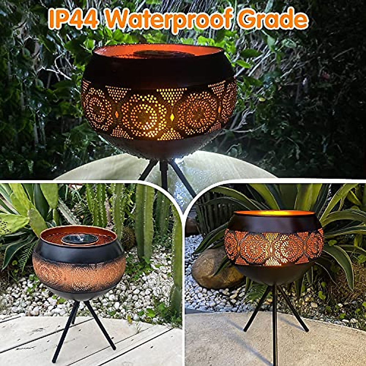 Solar Fire Pit Lantern, Candle Flickering Flame Lights Outdooor Waterproof Garden Torch Lights with Solar Powered LED Flickering Tabletop Lamp Decor for Table Patio Pathway Yard Landscape Decoration