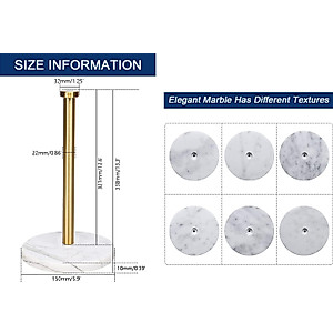 NearMoon Standing Paper Towel Holder, Kitchen Paper Towel Roll Holder- for Bathroom Kitchen Countertop, Standard or Jumbo-Sized Roll Holder (with Marble Base, Brushed Gold)
