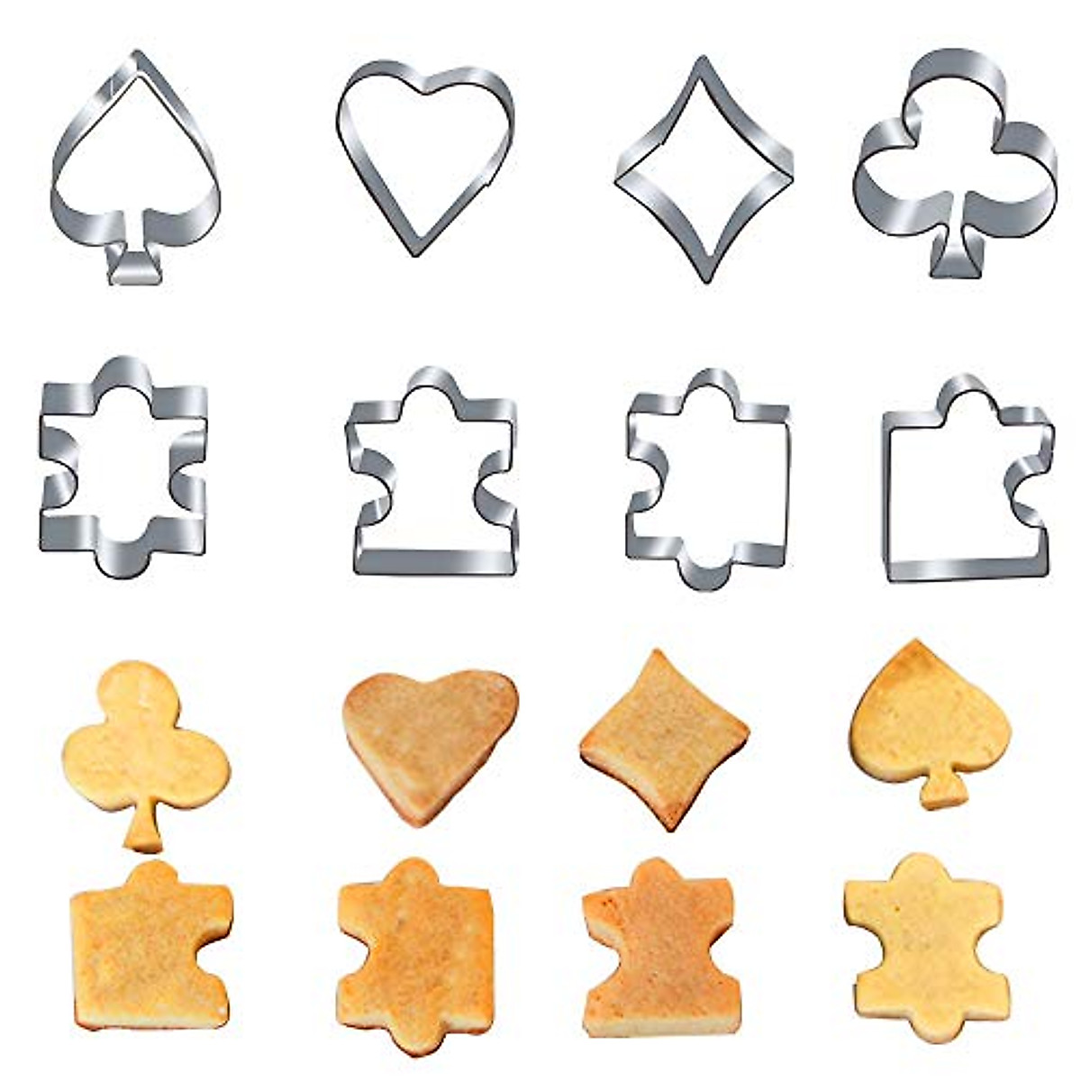 SurgeHai Cookie Cutters Set, 8PCS Poker & Puzzle Shapes Stainless Steel Metal Biscuit Molds Mini Cutters for Kitchen Baking