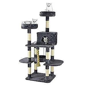 Go Pet Club 61.5" Jungle Rope Cat Tree Kitty Condo Tower House Furniture with Swing Bed for Indoor Cats, Slate Gray