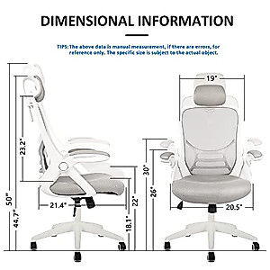 HYLONE Office Chair Executive Mesh Computer Desk Chair Comfortable with Headrest, Flip-up Arms, Adjustable Height, White