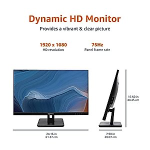 Amazon Basics - 27 Inch IPS Monitor 75 Hz Powered with AOC Technology FHD 1080P HDMI, Display Port and VGA Input VESA Compatible Built-in Speakers for Office and Home, Black
