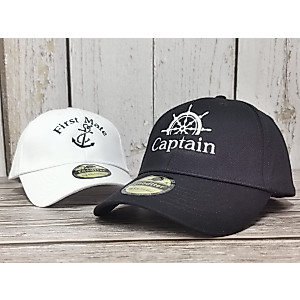 Enodtter Embroidered Captain & First Mate Hats for Men Women, Black & White Skipper Boating Baseball Caps for Couples, Nautical Marine Sailor Hats
