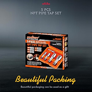 HORUSDY 5-Piece NPT Pipe Tap Set, Sizes Includes 1/8", 1/4", 3/8", 1/2" and 3/4"