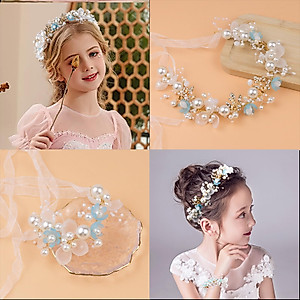 LAPOHI Rhinestone Pearl Flower Headpieces for Girls - Fairy Crystal Flower Crown, Wedding Bridal Tiara for Women