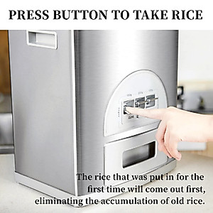 Auto Rice Dispenser, 15kg/33lb Capacity Rice Storage Container Stainless Steel+ABS Large Grain Dispenser 100g/150g/250g Automatic Rice Dispenser for Small Grains, Beans, Rice (Rice not included)