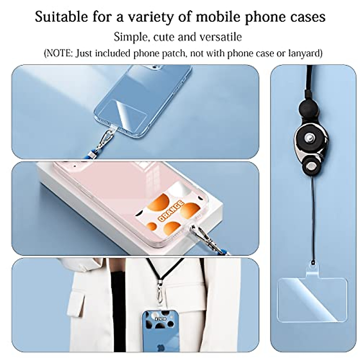 BERITNI Universal Cell Phone Tether Tab, 4 Pack Phone Lanyard Patch, Upgrade One-Piece Silicone Phone Lanyard Insert, Phone Lanyard Tab for Most Smartphone, Clear + Pattern
