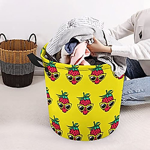 Skull Strawberry Large Laundry Basket Hamper Bag Washing with Handles for College Dorm Portable