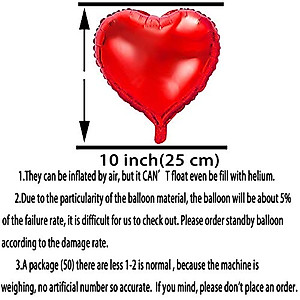 Red Heart Foil Mylar Balloons - Valentines Day Party Wedding Bachelorette Anniversary Birthday Baby Shower Party Favors Balloons Decorations, 50pc