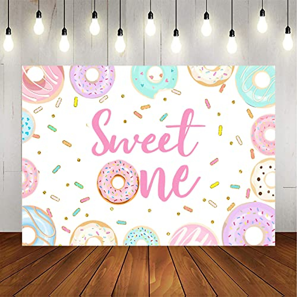 Avezano Donut Sweet One Backdrop Doughnut First Birthday Party Background 7x5ft Sprinkles Confetti Donuts 1st Birthday Photo Booth Banner Cake Table Decorations for Girls