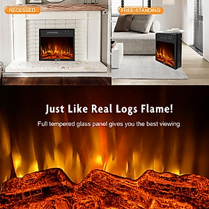 MOCIFI 18 inch Built-in Electric Fireplace Insert Heater, Recessed Freestanding Fireplace, Remote Control, Touch Screen, Adjustable Flame Brightness Speed, Low Noise, 1000W, Black