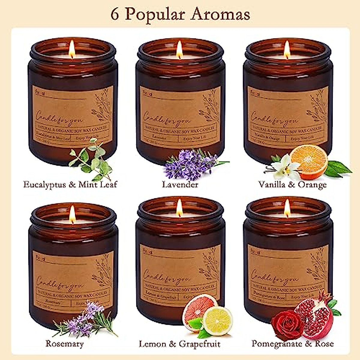 Fixwal 6 Pack Strong Scented Candles Gift Set, 42oz Candles for Home Scented Aromatherapy Soy Wax Glass Jar Candles