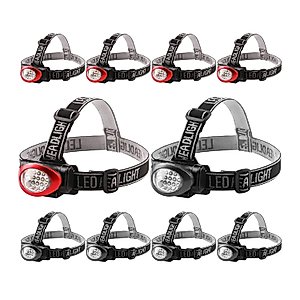 Lichamp Headlamp, 10 Pack 12 LED 3 Mode Portable Head Lamp Flashlight, Outdoor Lightweight Durable Headlight for Running, Camping, Reading, Fishing, Hunting, Walking, Jogging, Black + Red Color