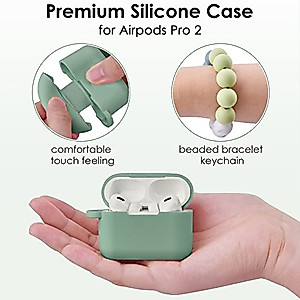 Case for AirPods Pro 2nd Generation 2022, Filoto Cute Apple AirPod Pro 2 Cover for Women Girls, Silicone Case with Wristlet Bracelet Keychain Credit Card Holder Purse Accessories(Cactus Green)