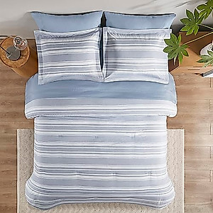 Codi Bedding comforter set Queen Size, 7 Pieces Blue White Striped Bed in a Bag Reversible, Modern Cationic Dyeing Bed Sets with 1 Comforter, 2 Pillow Shams, Flat Sheet, Fitted Sheet and 2 Pillowcases