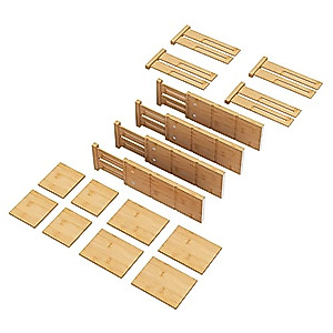 Vriccc 4.4" High Drawer Dividers with Inserts, Bamboo Drawer Dividers for Clothes, Expandable from 12-17.5", Adjustable drawer organizer for Bedroom, Kitchen & Office, 4 Dividers with 8 Insert.