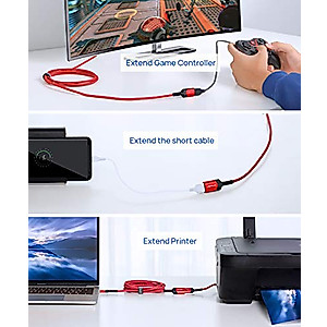 JSAUX USB 3.0 Extension Cable, [2 Pack 6.6ft] USB A Male to Female Extension Extender Cord High Data Transfer Compatible for USB Flash Drive, Keyboard, Printer, Xbox, Hard Drive and More-Red