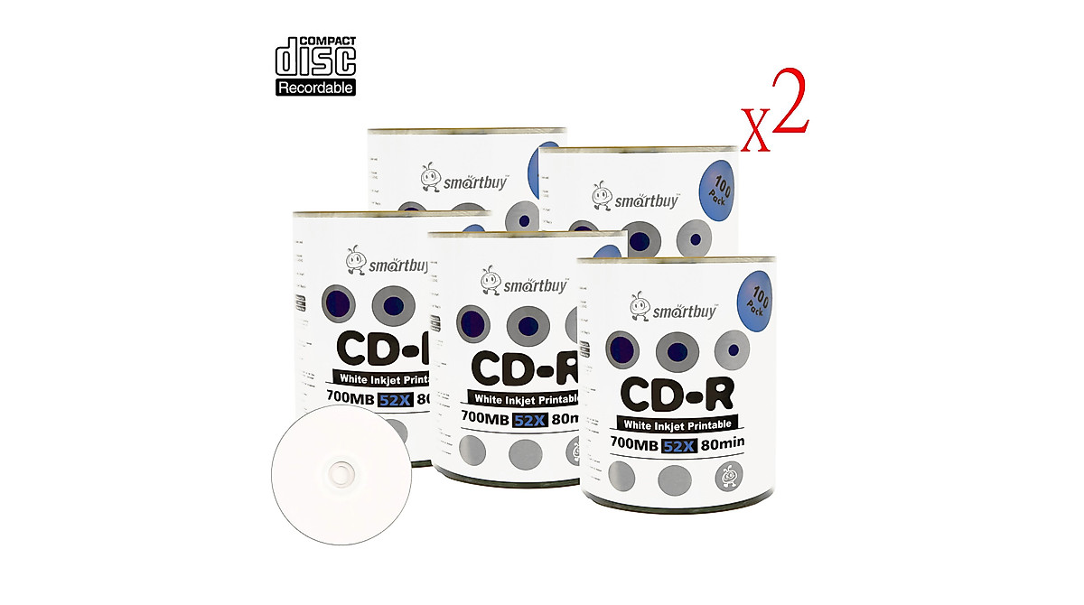 Smartbuy 1000-Pack 700MB Inkjet Printable CD-R Discs for Data Storage