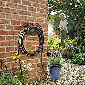 TomCare Garden Hose Holder Heavy Duty Water Hose Holder Wall Mount Hose Hanger Decorative Durable Garden Hose Storage Hose Reel Solid Metal Hose Stand Sturdy Hose Holders for Outside Yard, Black