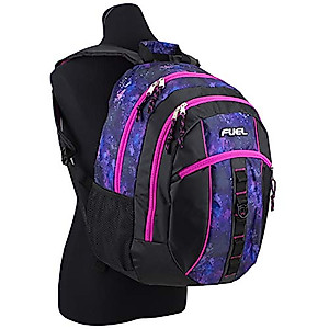 FUEL Active Sport Carry On Luggage Weekender Travel Daypack Rusksack Backpack Bag, Black/Hot Pink/Galaxy Print