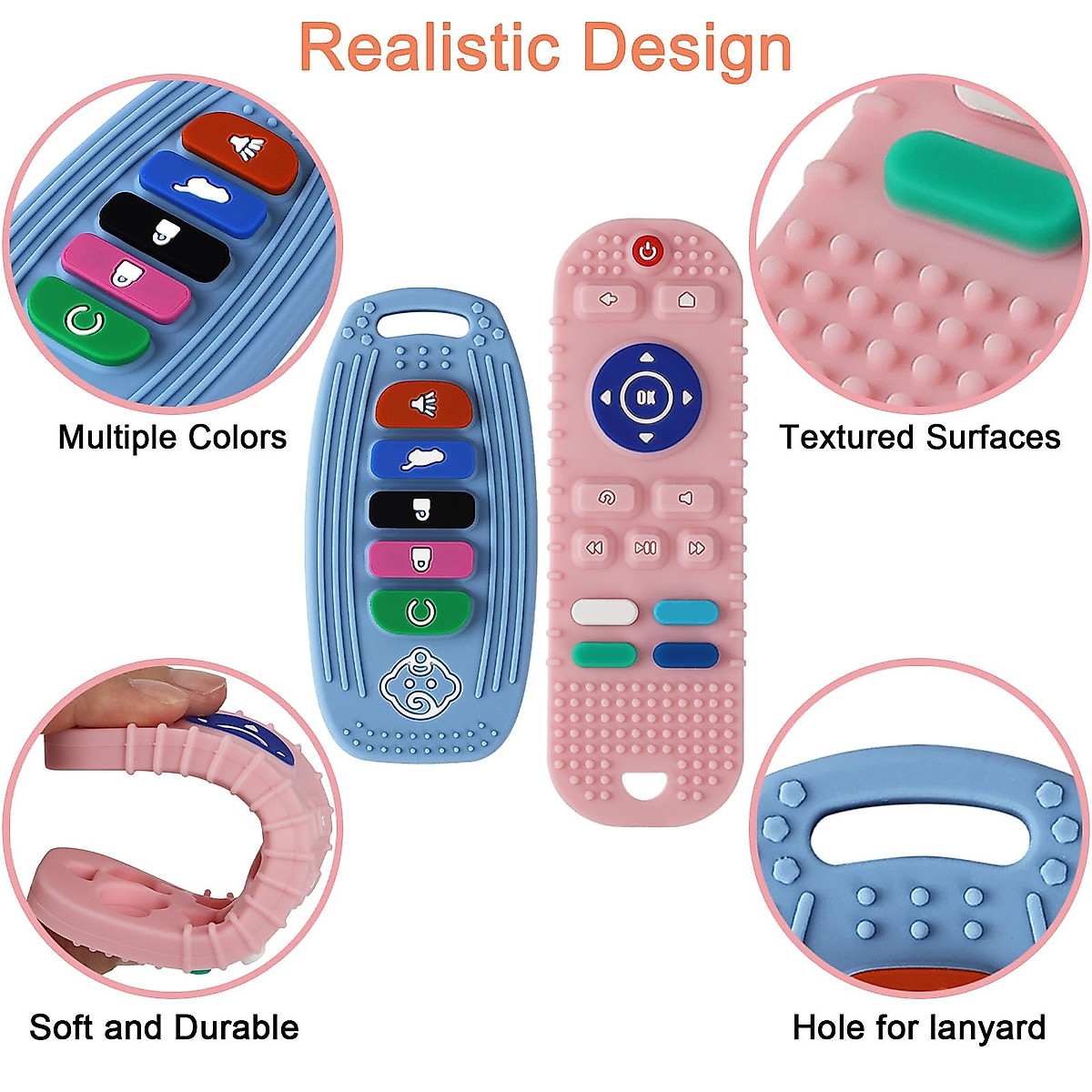AIZIXIN 2 Pack Silicone Baby Teething Toys,TV Remote Control and Car Key Shape Teething Toys for Babies 3-24 Months, Baby Teethers Relief Soothe Toys, Baby Chew Toys for Toddlers(Pink&Blue)
