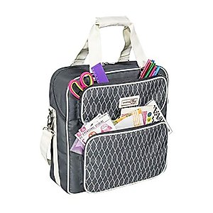Everything Mary Deluxe Grey & White Scrapbook Carrying Storage Tote - Compatible with Standard IRIS Boxes – Portable Travel Craft Bag with Handle & Shoulder Strap for Pages, Paper