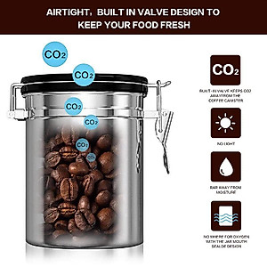 SDFGH Airtight Coffee Container - Stainless Steel CO2 Valve Storage Canister with Scoop - Keeps Your Coffee Fresh Flavorful ( Color : D , Size : 1500ml )