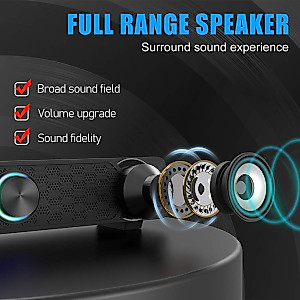 Smalody Small Computer Speakers for Desktop Gaming Monitor, PC Speakers for Desktop Monitor, Computer Speaker Wired USB Powered, Mini Soundbar with Cool Led Light Effect