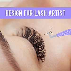 Fiber Tip Lash Tweezers For Eyelash Extension Tweezers Professional Artist Tech Work Kit Tools,Best Volume Eyelash Lashes Extensions Purple Tweezers Precision Supplies(Boot)