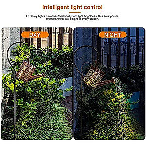 BB&UU Metal Garden Stake Lights,Outdoor Solar Garden Lights,Pathway Hollow Watering Can Solar Light,Decorative Fairy String Light Art Hanging Kettle Lantern-A 15.5x80cm(6x31inch)