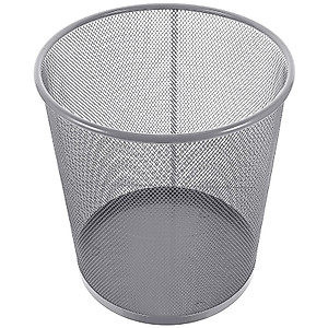 MAGICLULU Trashcan Circular Mesh Waste Paper Bin Round Trash Can Open Top Wastebasket Recycling Bins Garbage Can Waste Basket for Home Office Workspace Silver Metal Mesh Wastebasket