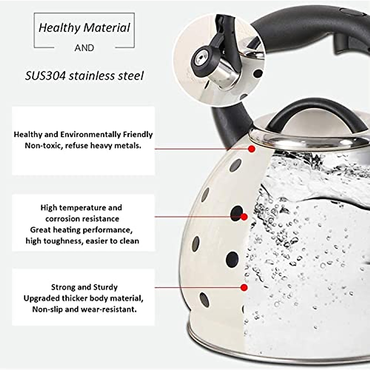 Tea Kettle Stovetop Whistling Teapot 304 Stainless Steel Whistling Kettle 3L Teapot Thickened Three-Layer Composite Bottom Whistle Kettle Stove Top Kettle (Color : Red, Size : 3.4L)