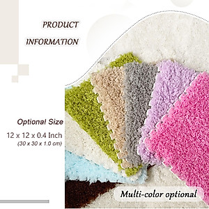 12 Pcs -12 Sq.ft. Non-Slip Shaggy Interlocking Foam Tiles,Plush Puzzle Floor Mat,Area Rugs,Carpet Square,Wear-Resistant Playmat,12x12 Inch(Color:Blue)