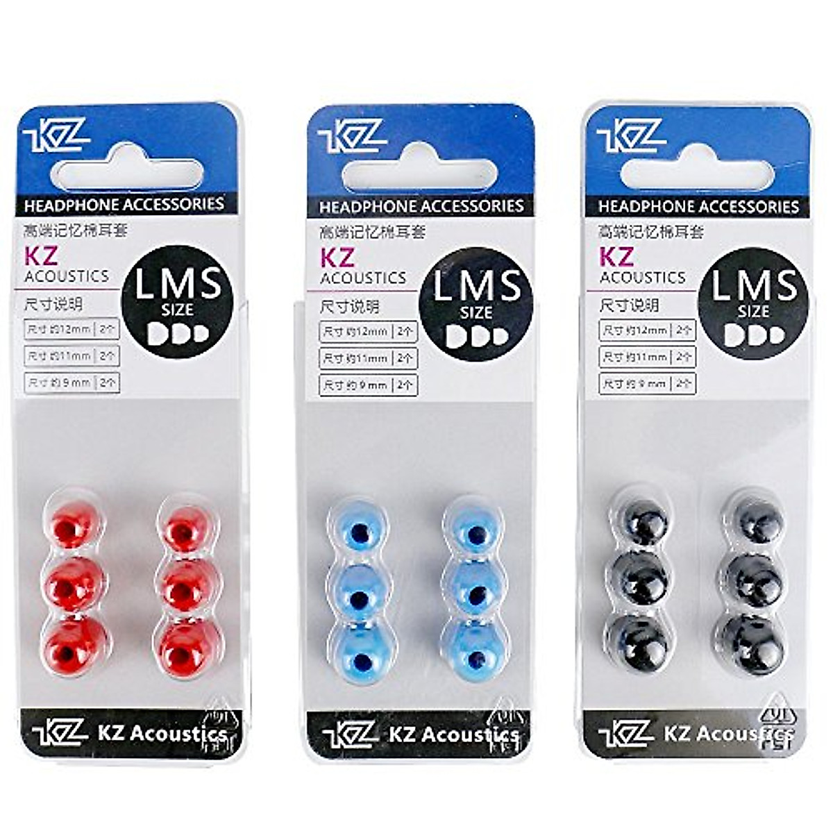 KZ 3 Pairs Memory Foam Noise Cancelling Eartips for in Ear Earphones Earbuds, S M L, Red
