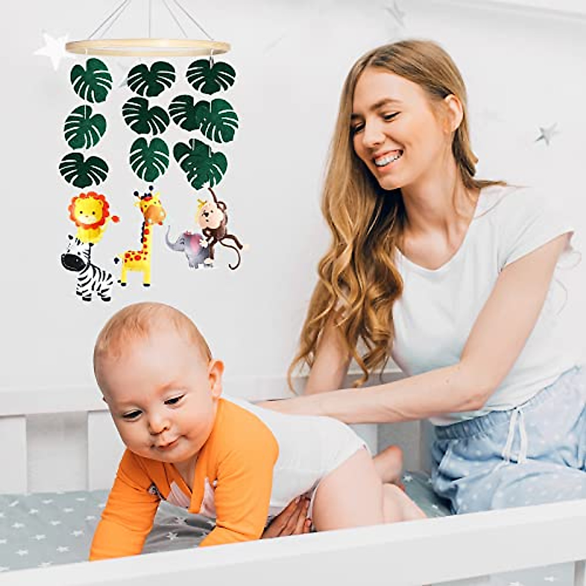 Baby Mobile for Crib Woodland Nursery Room Decor Baby Nursery Decor Jungle Animals Crib Mobile Farm Animals Crib Decorations for Baby Woodland Animals Baby Gifts Felt Nursery Mobiles (Vivid Style)