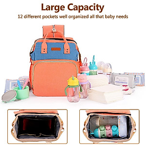 Soldow Diaper Bag Backpack, Multifunction Baby Bags,with Portable Changing Pad & USB Port, Stroller Straps & Pacifier Case,Large Capacity, Multipurpose Travel Backpack for Moms Dads